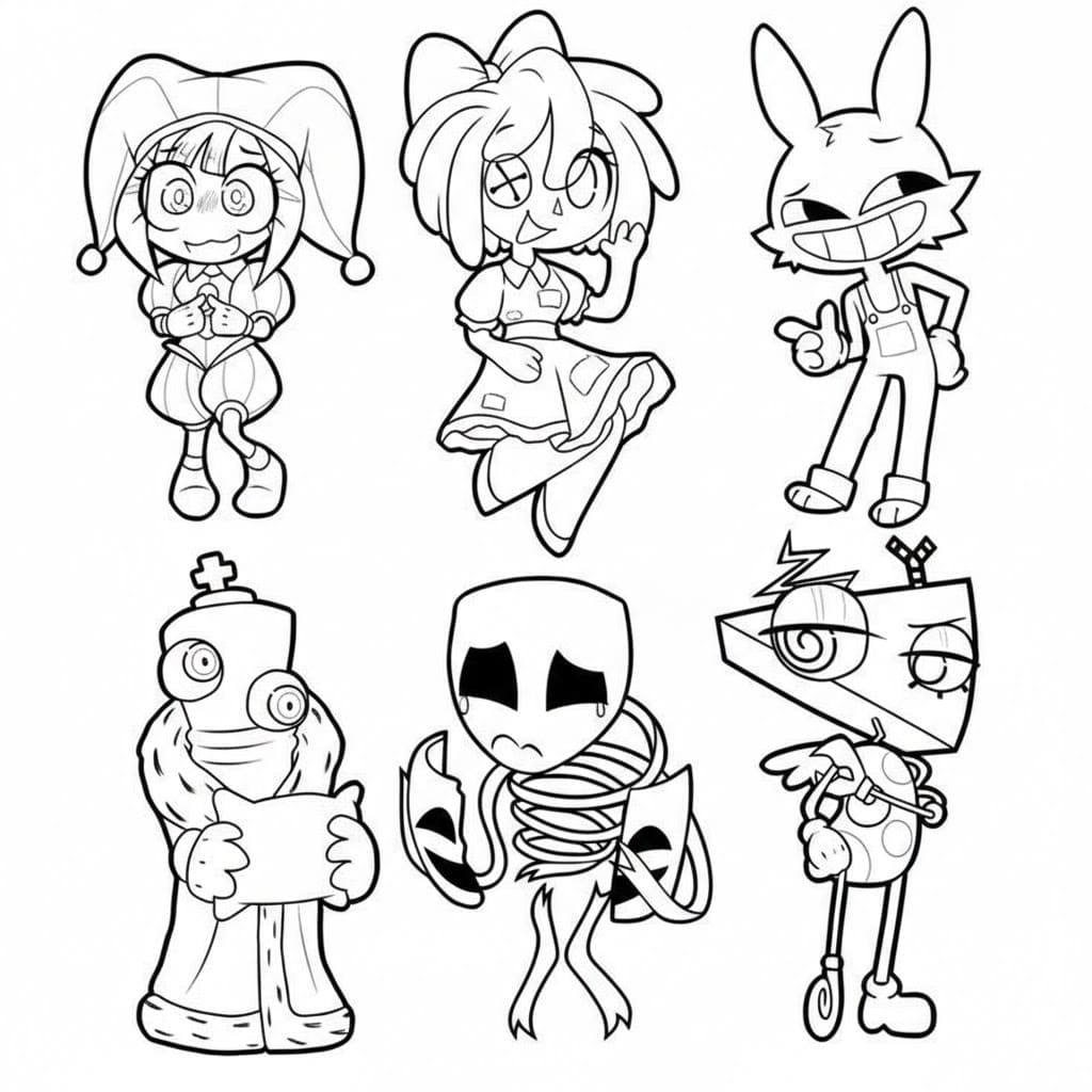 Omalovánka The Amazing Digital Circus tisknutelné pro děti k vytisknutí ...