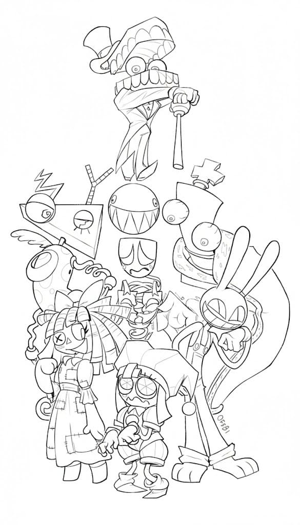 Omalovánka The Amazing Digital Circus zdarma pro děti k vytisknutí zdarma